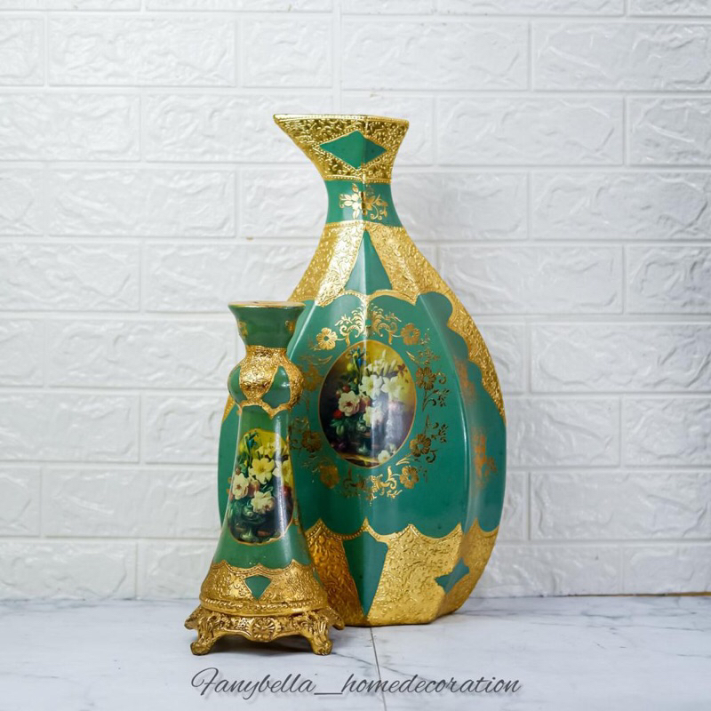 Jual Pajangan Meja Klasik Vas Bunga Retro Klasik Keramik Hijau Emas ...