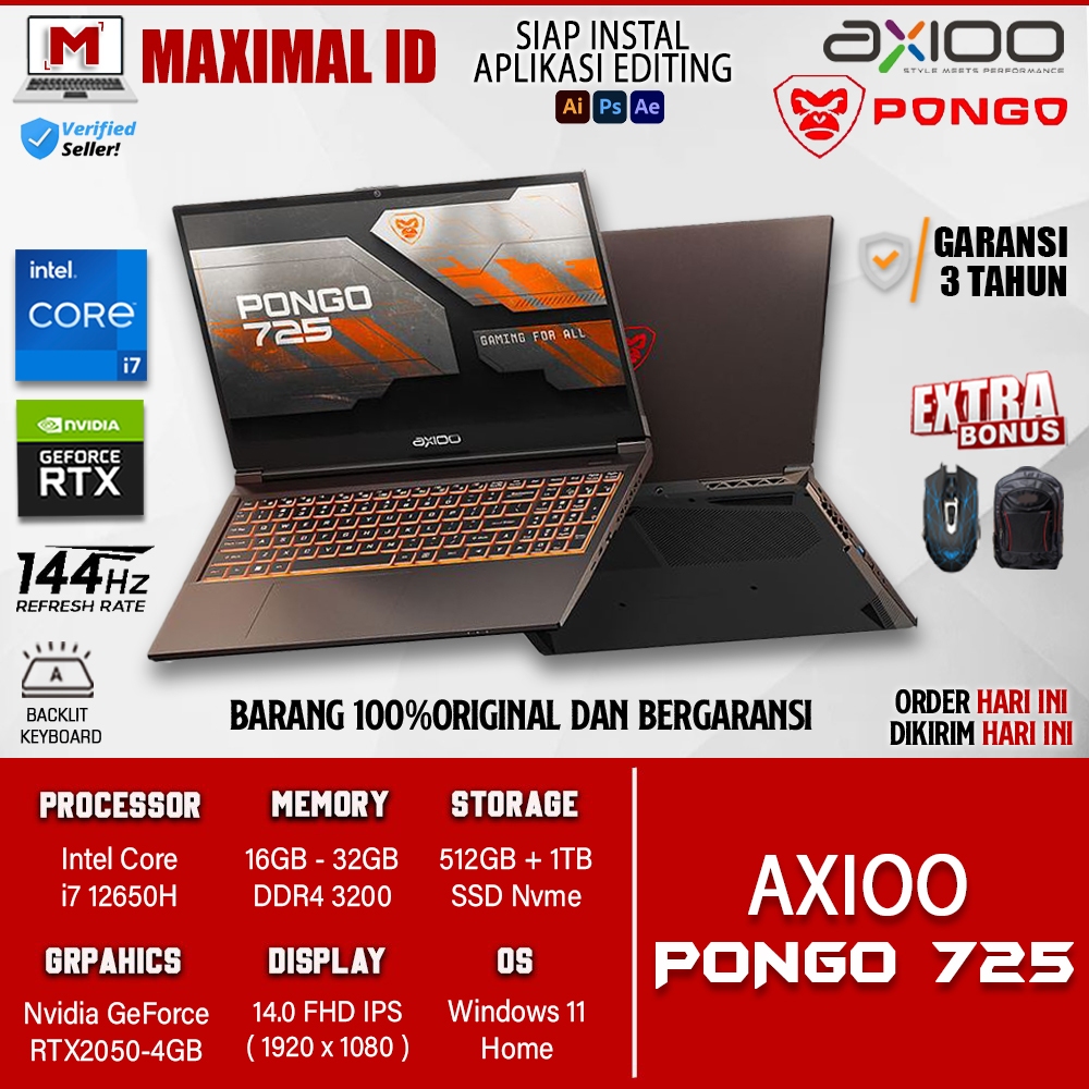 Jual Laptop Gaming AXIOO PONGO 725 Intel i7 12650H 64GB 1TB SSD NVIDIA ...
