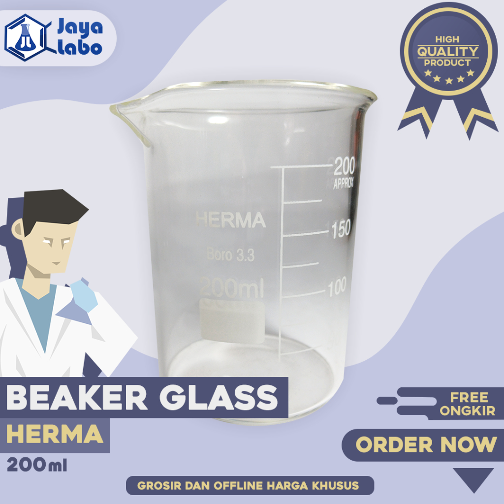 Jual BEAKER GLASS 200 ml HERMA / GELAS KIMIA LABORATORIUM | Shopee Indonesia