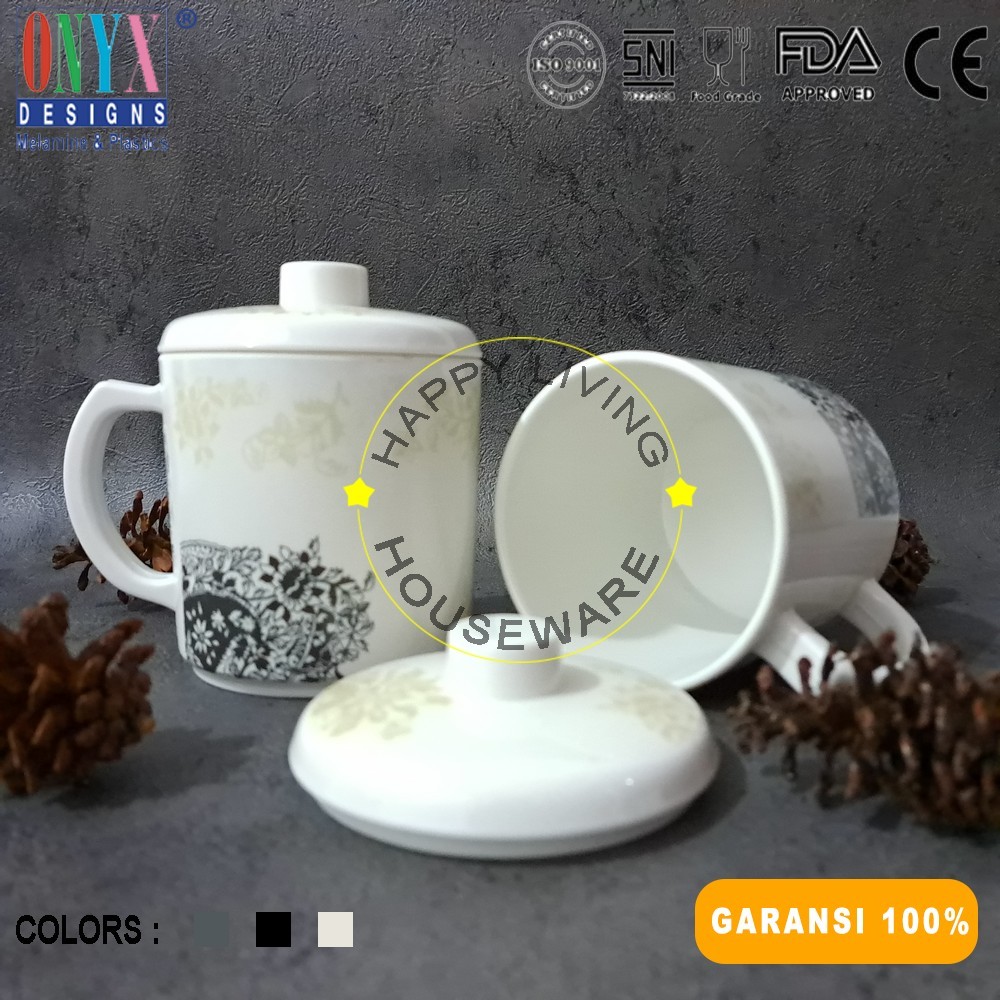 Jual ONYX Black Flower Mug Cangkir Tutup Besar 600ml Gelas Tutup 3105 ...