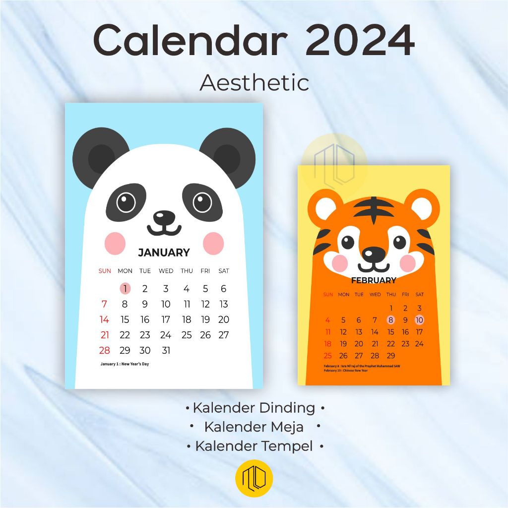 Jual KALENDER 2024 AESTHETIC MOTIF HEWAN LUCU / KALENDER MEJA ...