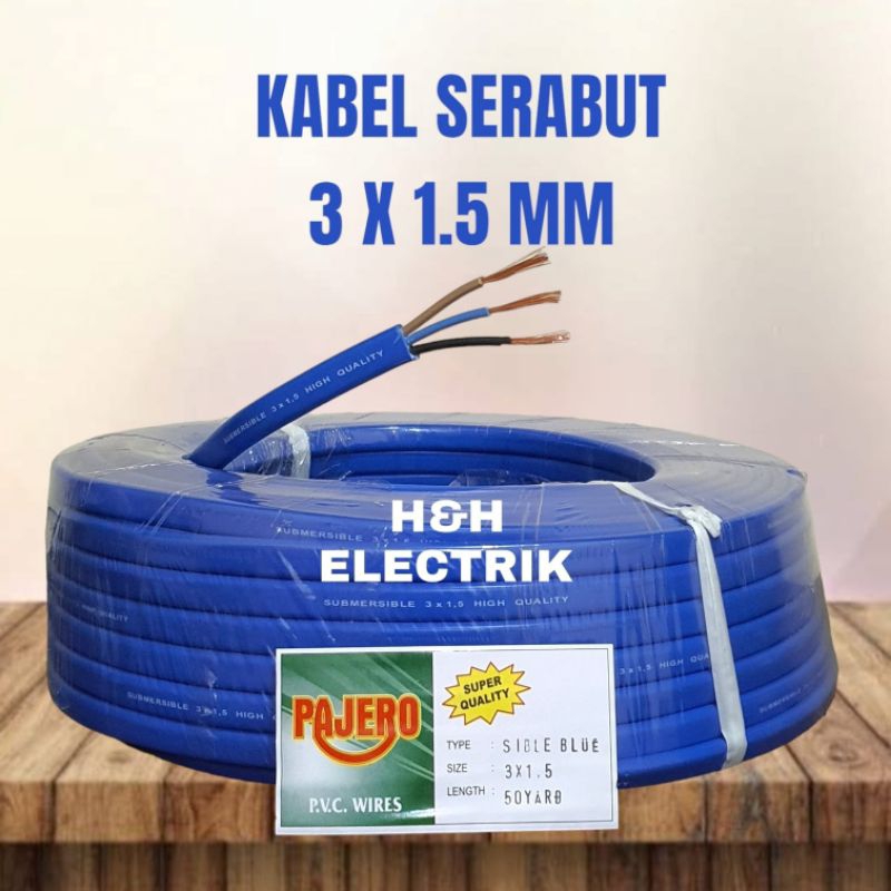 Jual PAJERO Kabel Listrik Kabel Serabut 3x1.5mm Model Oval Biru 1 Roll ...