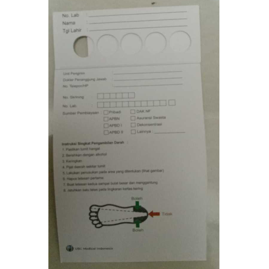 Jual Kertas Saring SHK ( Satuan ) Skrining Hipotiroid / Skrinning ...