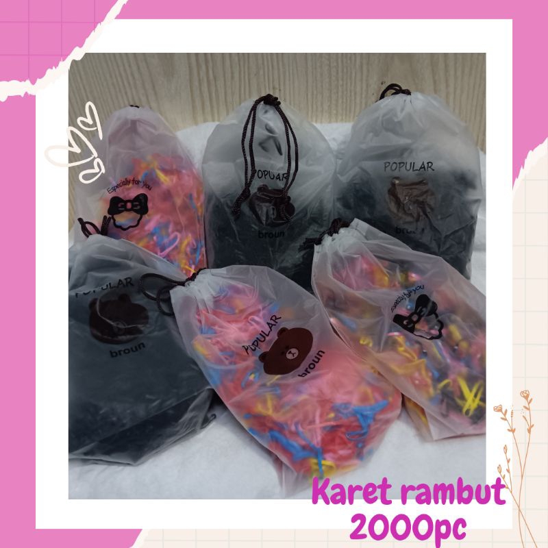 Jual kARET RAMBUT 2000PC||KARET RAMBUT ANAK FREE POUCH | Shopee Indonesia