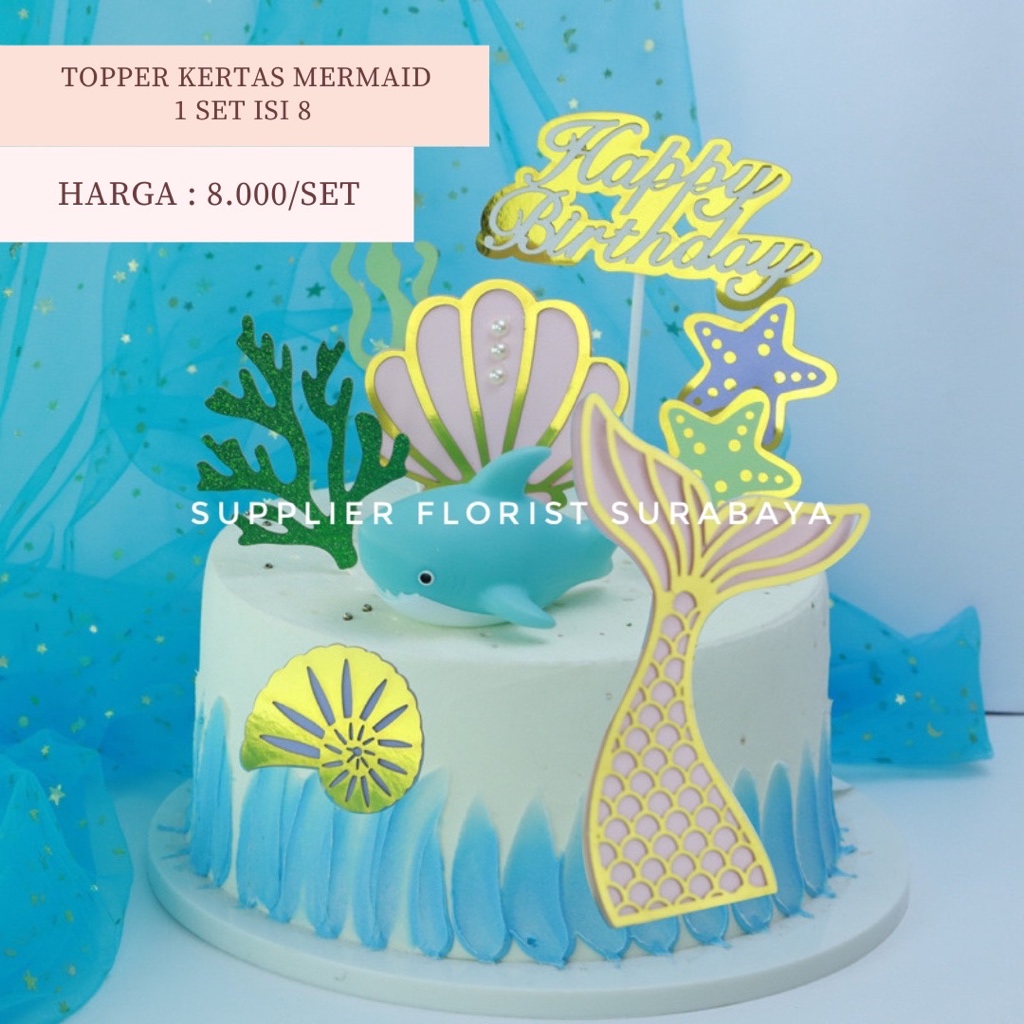 Jual [1 SET ISI 8] TOPPER KERTAS MERMAID HIASAN KUE TART EKOR IKAN PUTRI DUYUNG UNDER THE SEA ...