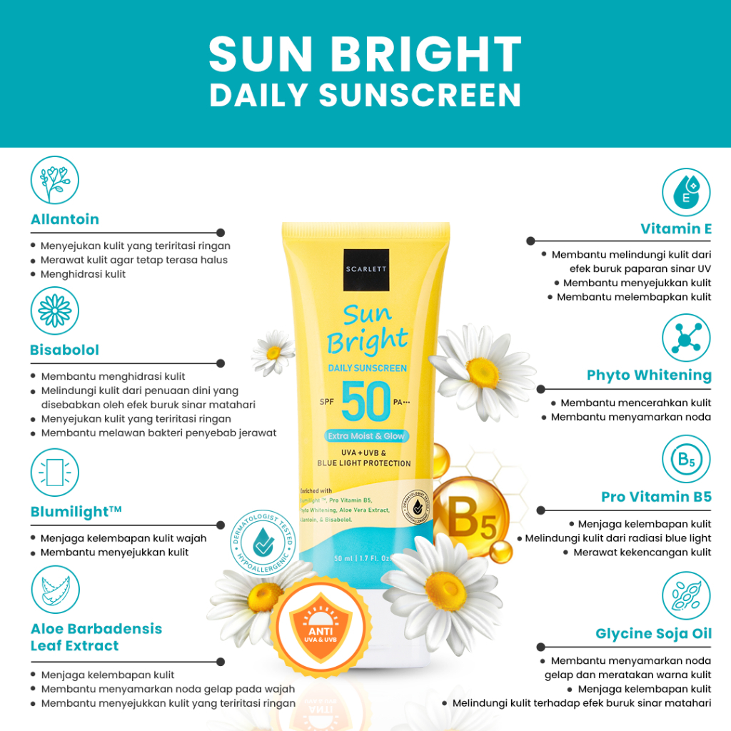 Jual SCARLETT Sunscreen Series 50ml - Whitening Sunscreen Sun Bright Daily SPF 50 PA+++ / Ultra ...