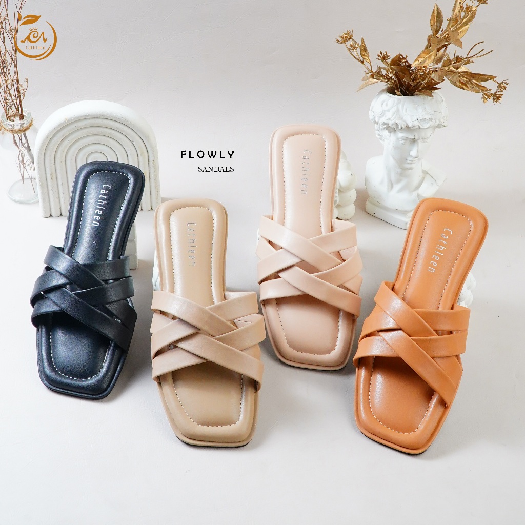 Jual Cathleen - FLOWLY sandal flat wanita double bensol | Shopee Indonesia