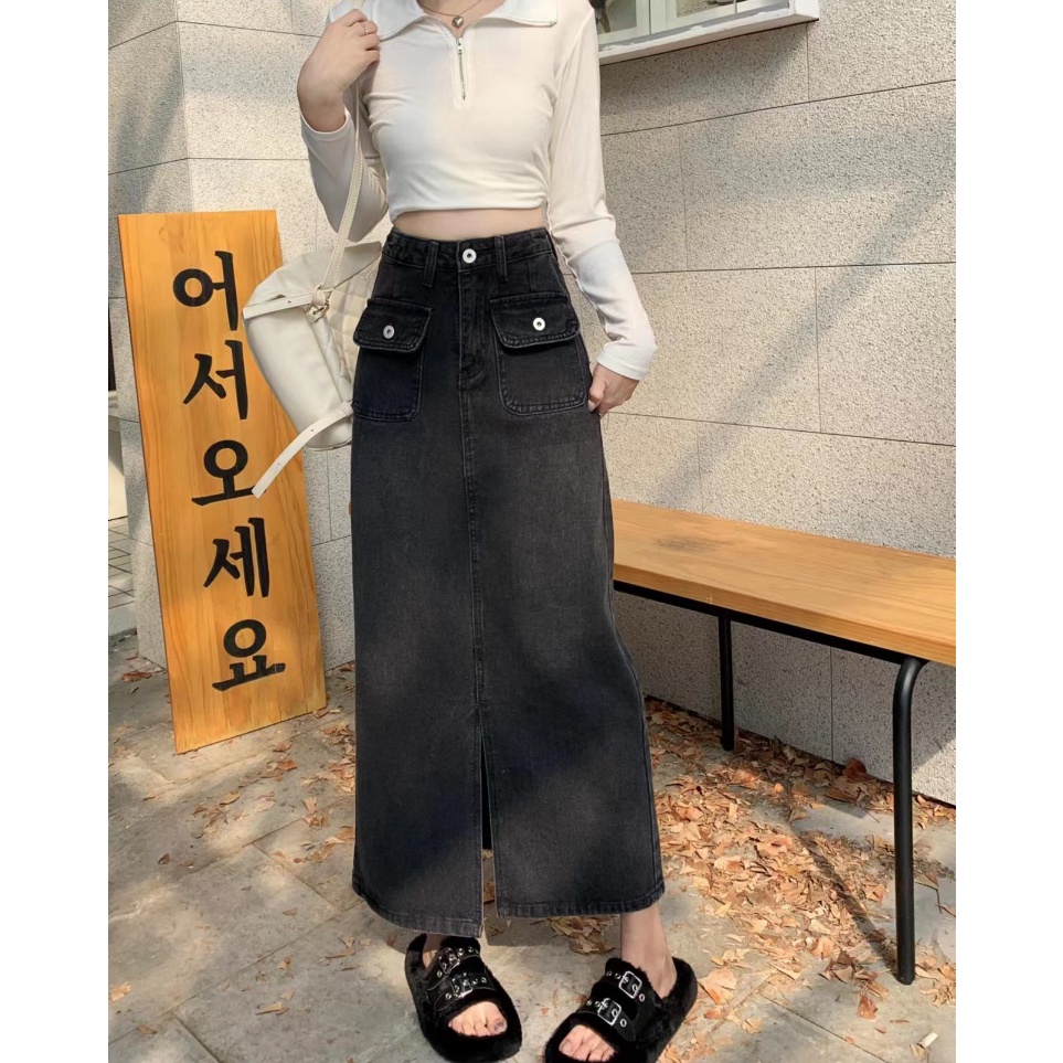 Jual Disc TrxFf4F9 Ekouaer Button Pocket Rok Denim Panjang Wanita ...