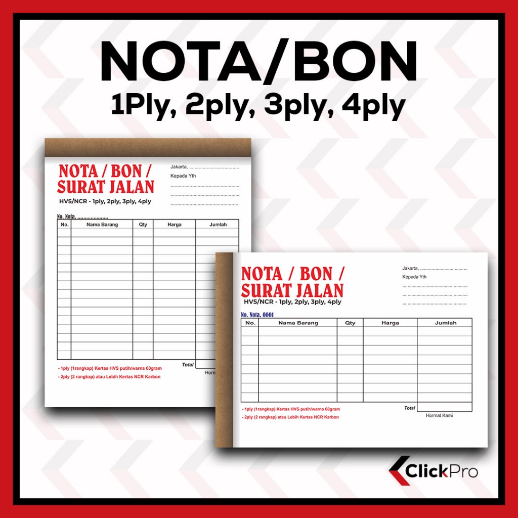 Jual NOTA / BON / SURAT JALAN COSTUMIZE, UK.F4/6 (10,5X11cm) | Shopee ...
