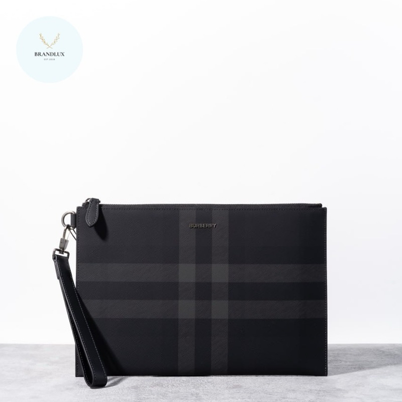 Jual BURBERRY Edin Check Pochette Leather Charcoal | Shopee Indonesia