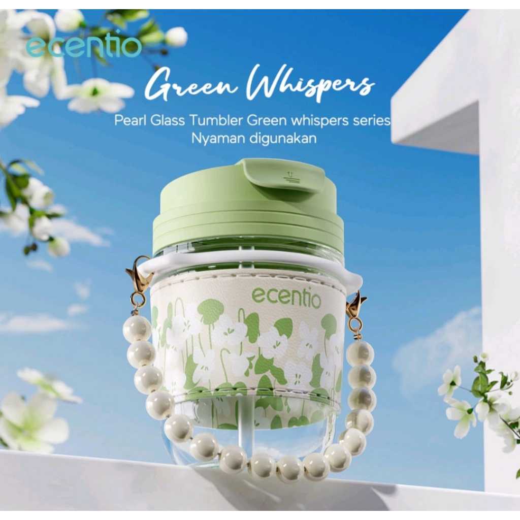 Jual ECENTIO BOTOL MINUM KACA TALI MUTIARA 350 ML | Shopee Indonesia
