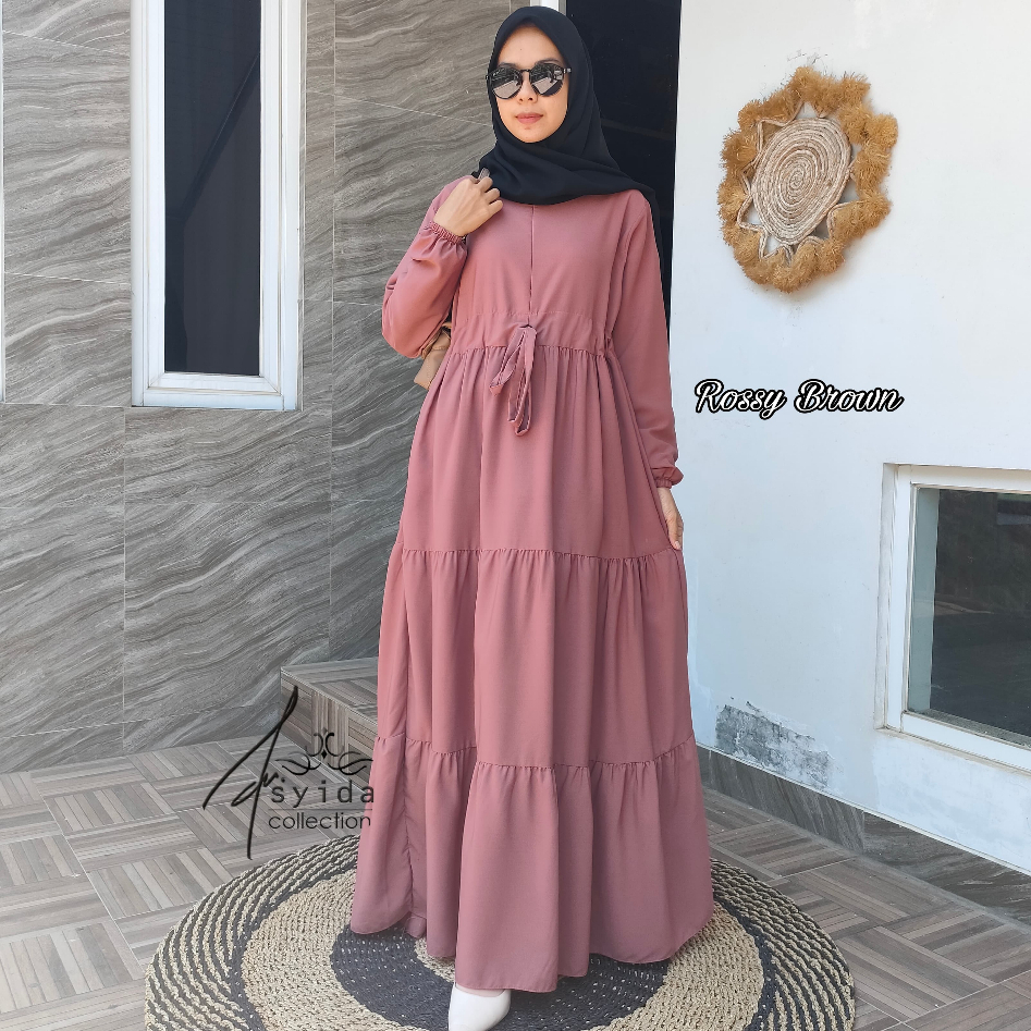 Jual Baju Gamis Wanita Basic Wolfis Polos Serut Susun Rempel | Aryani ...