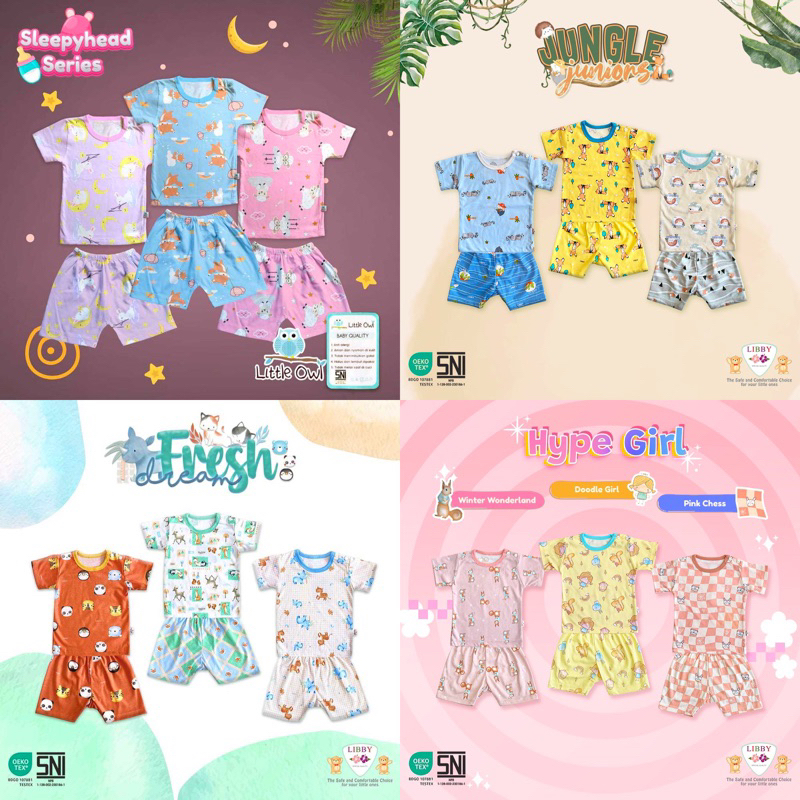 Jual 3 Pcs Libby / Little Owl Setelan Pendek Oblong SML Baju Bayi Kacing Pundak Piyama Baby ...