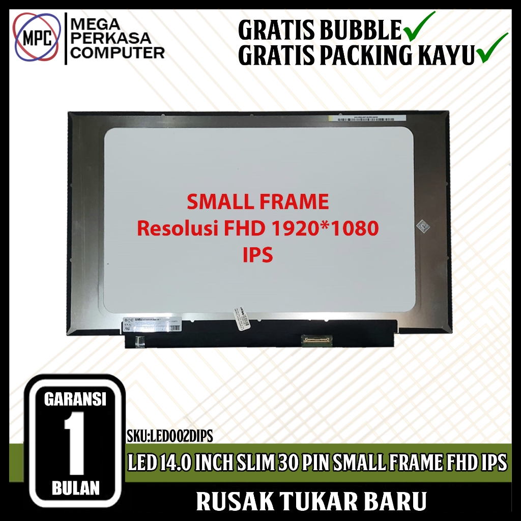 Jual LED LCD 14 INCH SLIM 30 PIN SMALL FRAME FHD 1920X1080 NO BRACKET IPS | Shopee Indonesia