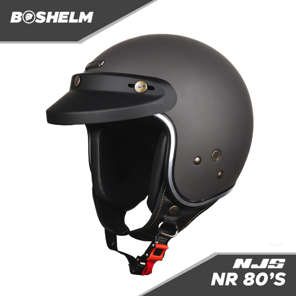 Jual BOSHELM Helm NJS NR-80's Solid HITAM DOFF Helm Retro Half Face SNI ...