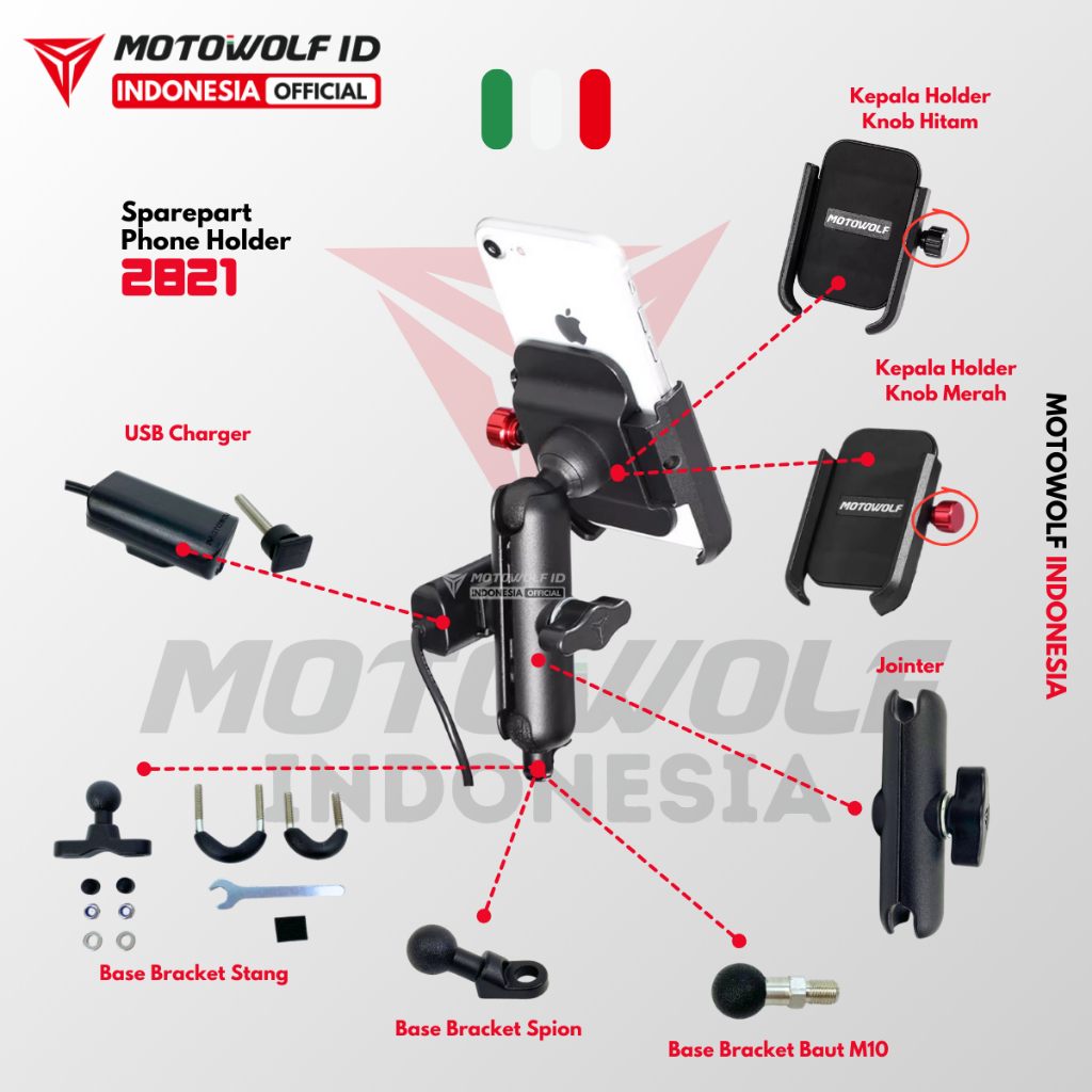 Jual Motowolf Sparepart Phone Holder 2821 Holder + Charger HP 360° V3 | Shopee Indonesia