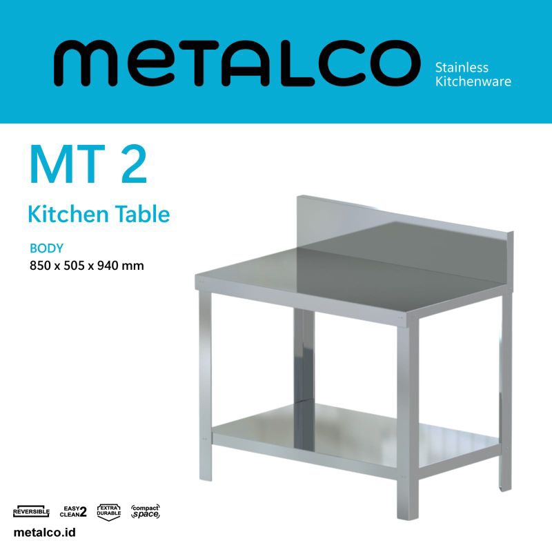 Jual Meja stainless steel 2 rak metalco MT 2 meja dapur metalco ...