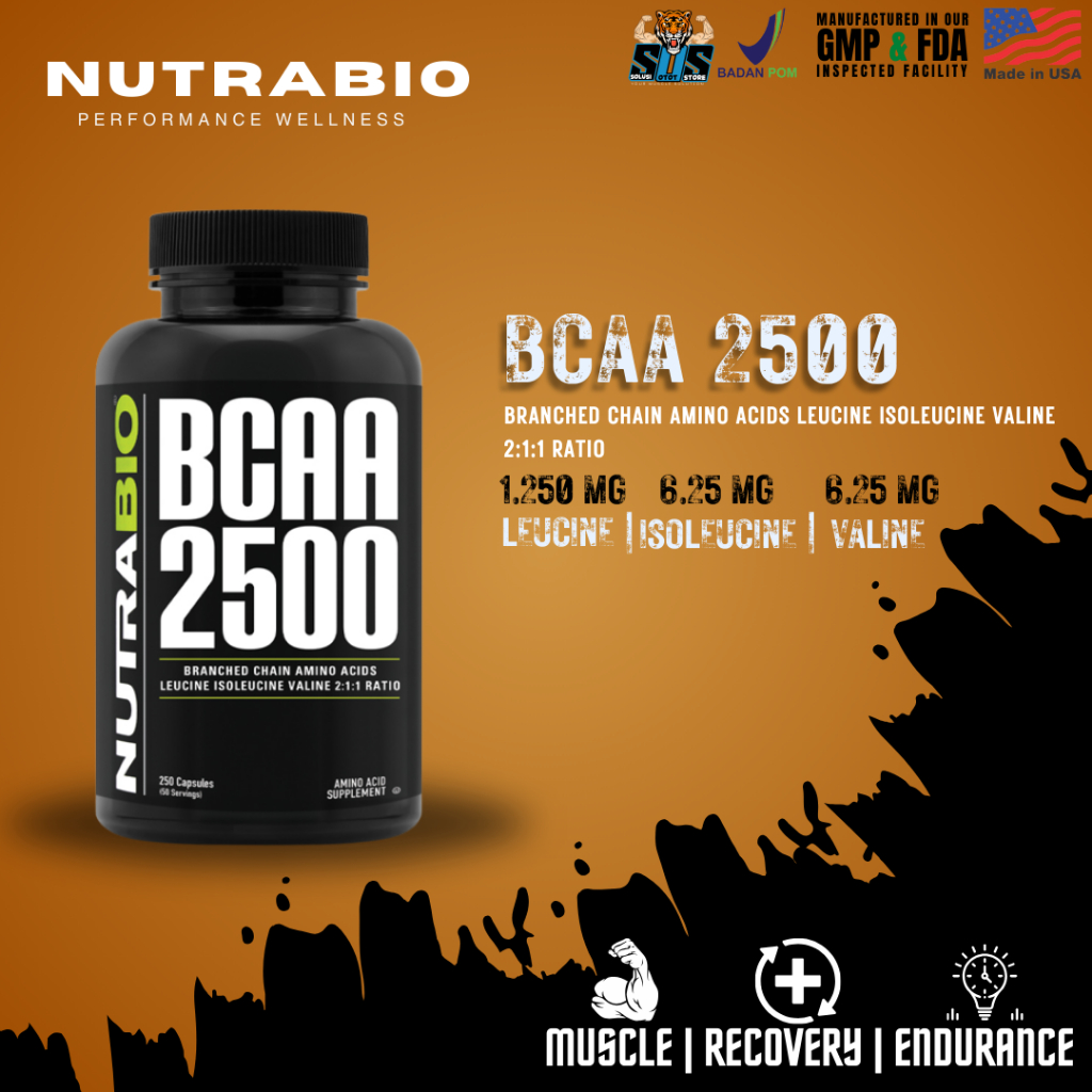 Jual BCAA 2500 250 CAPS NUTRABIO MEMBANTU PEMULIHAN DAN ANTI PENYUSUTAN OTOT | Shopee Indonesia
