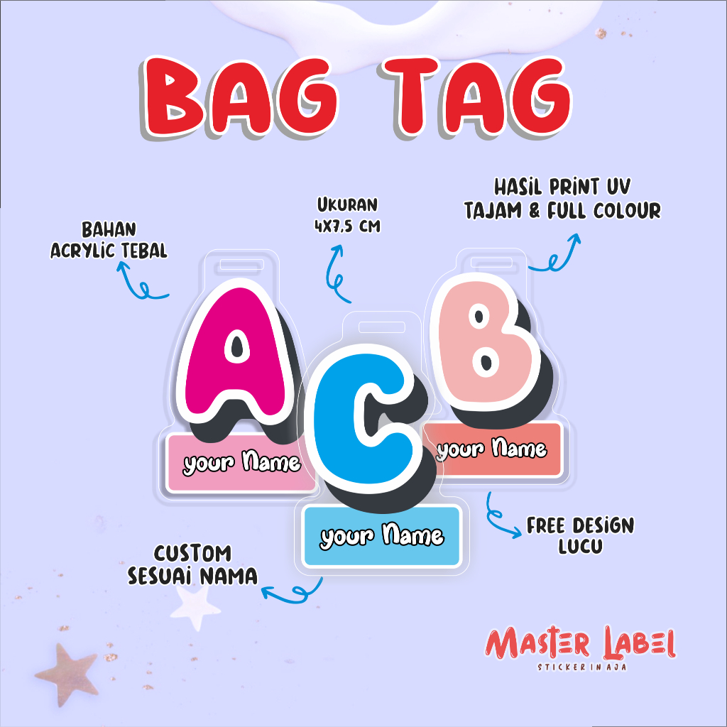 Jual Bagtag Alphabet Nama Bagtag Huruf Bagtag anak gantungan tas lucu ...