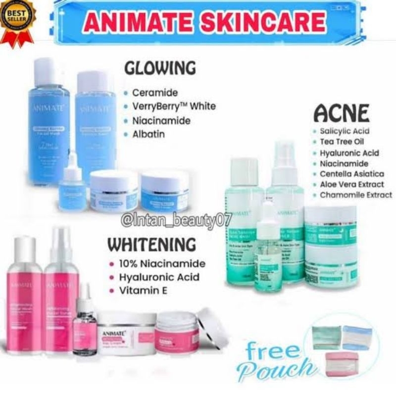 Jual Animate paket skincare 5 in 1 instant whitening //glowing barrier ...