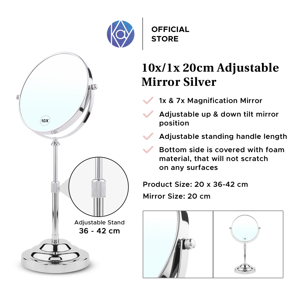 Jual KAY BEAUTY 1X/10X Adjustable Mirror Silver 20cm / Kaca Meja / Kaca ...