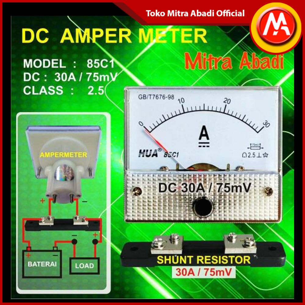 Jual Amperemeter ANALOG DC 30A/30.000mA 75 mV + Shunt Resistor | Shopee ...