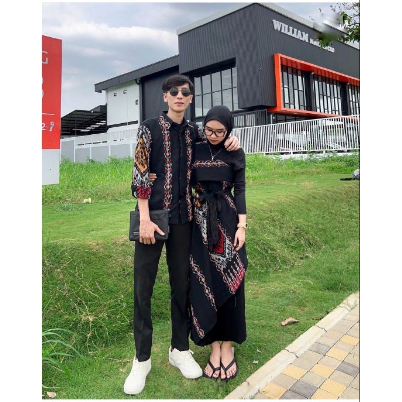 Jual Couple Dress Tenun • Baju Tenun Couple Muslim • Dress Tenun • Kemeja Tenun • Set Baju Tenun ...