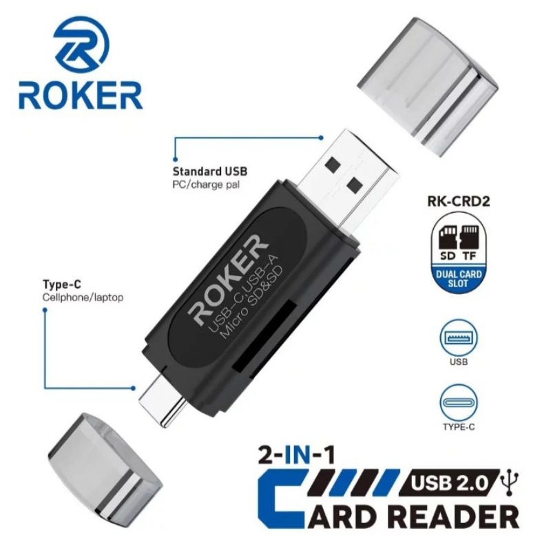 Jual Card Reader Roker RK-CRD2 2 in 1 USB Type-c | Shopee Indonesia