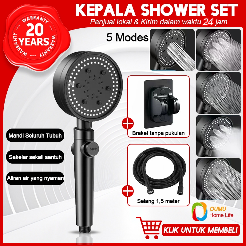Jual Kepala Shower Head 5 Modes High Pressure Premium Hitam Hand Shower Kamar Mandi Tekanan ...