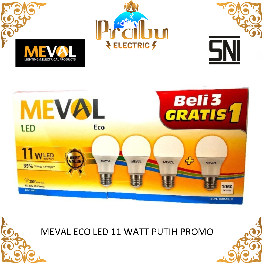 Jual Lampu LED 11 Watt Meval Eco Bulb Putih LED 11W Paket isi 4 bohlam led meval | Shopee Indonesia