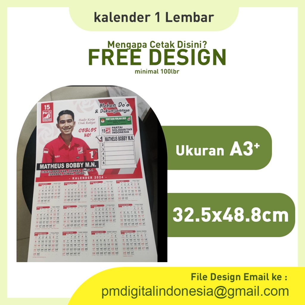 Jual Kalender dinding caleg/umum tahunan 1 lembar isi 12 bulan | Shopee ...