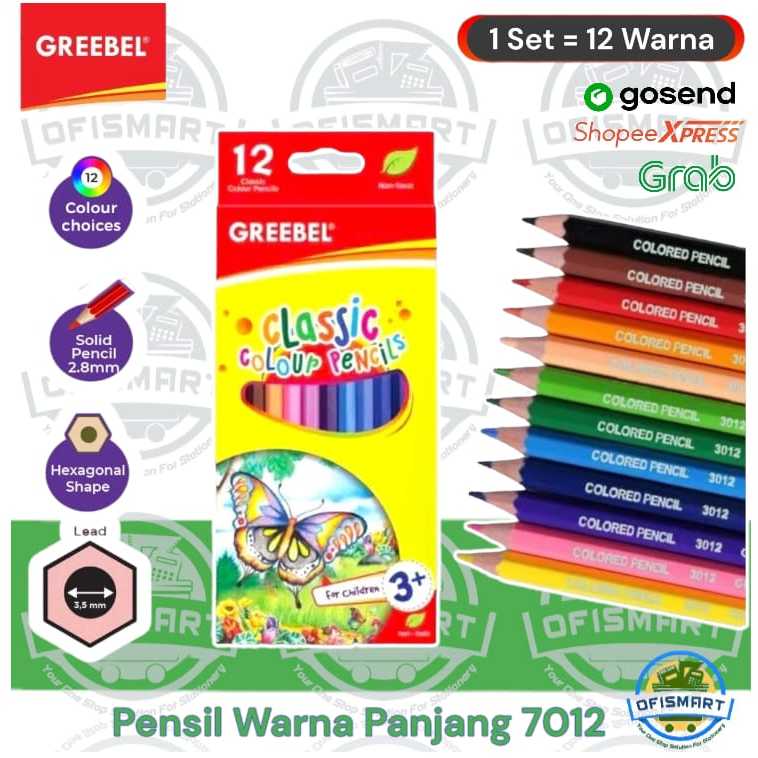 Jual Greebel Pensil 12 Warna Panjang Classic 7012 | @1Set=12Warna ...