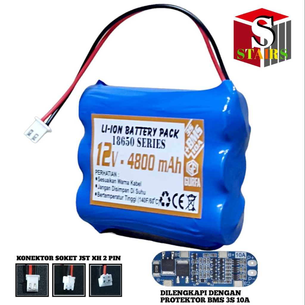 Jual Baterai RC/ Batre Speaker Bluethooth 3x Li-ion 18650-3S BMS 4800mAh 12V SOKET JST XH 2 PIN ...