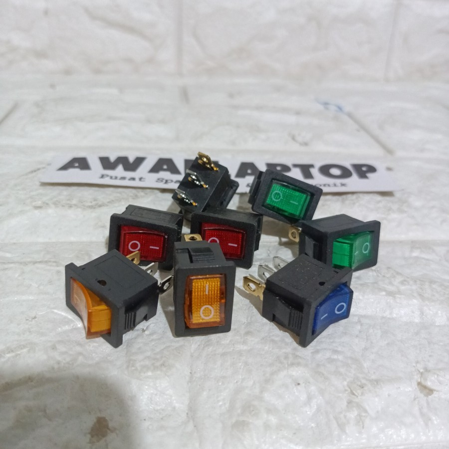 Jual saklar lampu 3pin saklar ac 220v merah kuning biru hijau rocker ...