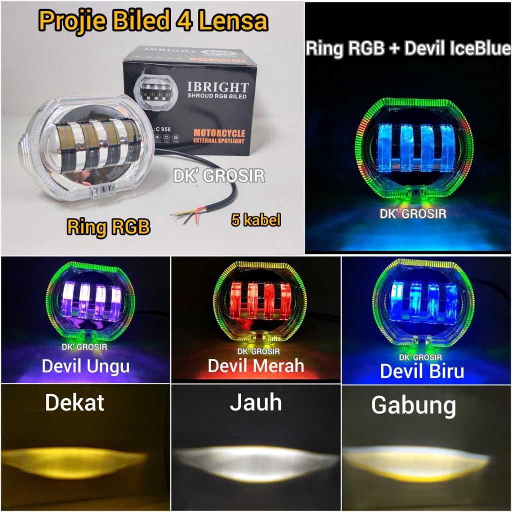 Jual Terbaru Lampu LED Projie Biled 4 Mata LED Shroud RGB Plus devil Original CR7/IBRIGHT High ...