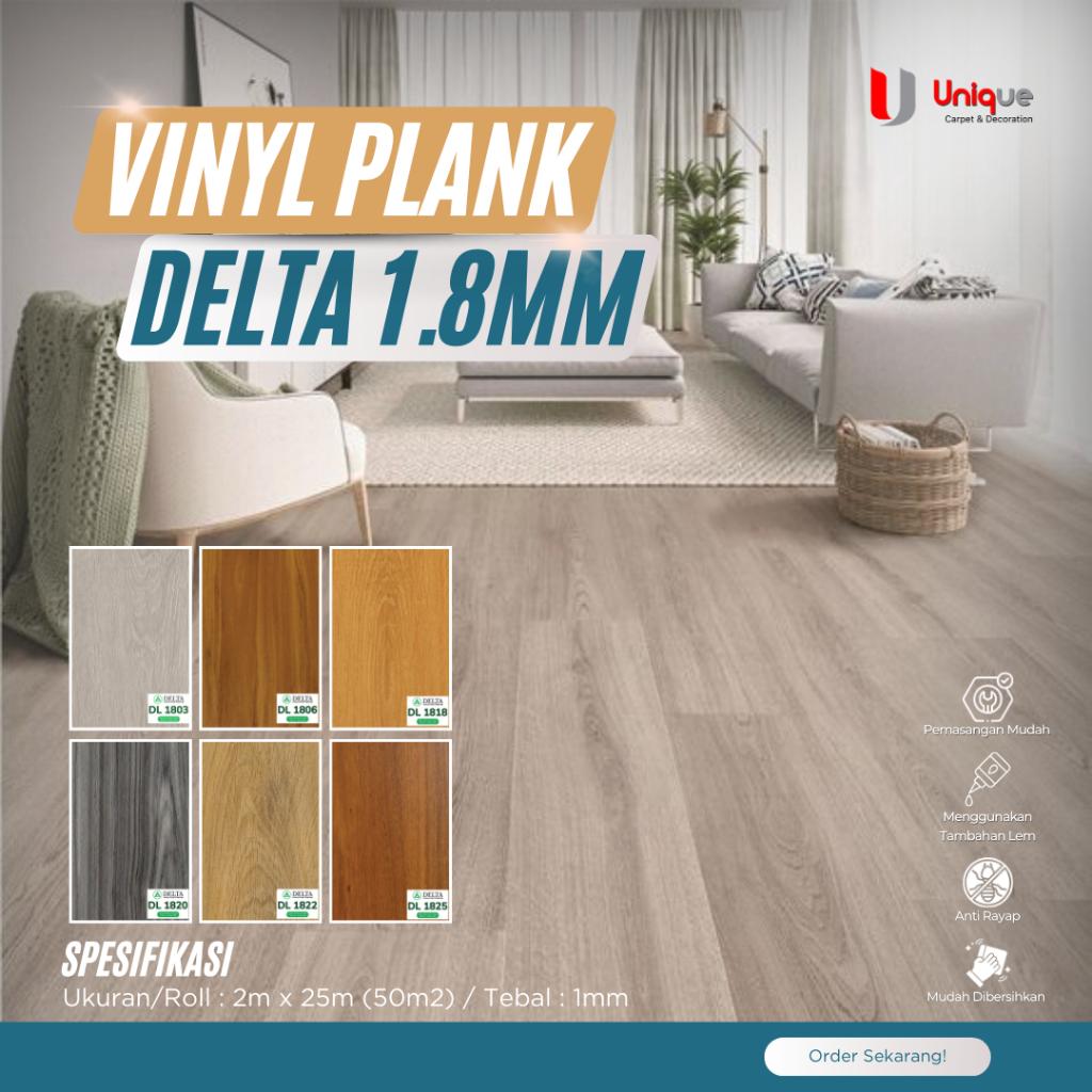 Jual Vinyl Plank Murah Tebal 1.8mm Motif Kayu / Vinyl Flooring Delta ...