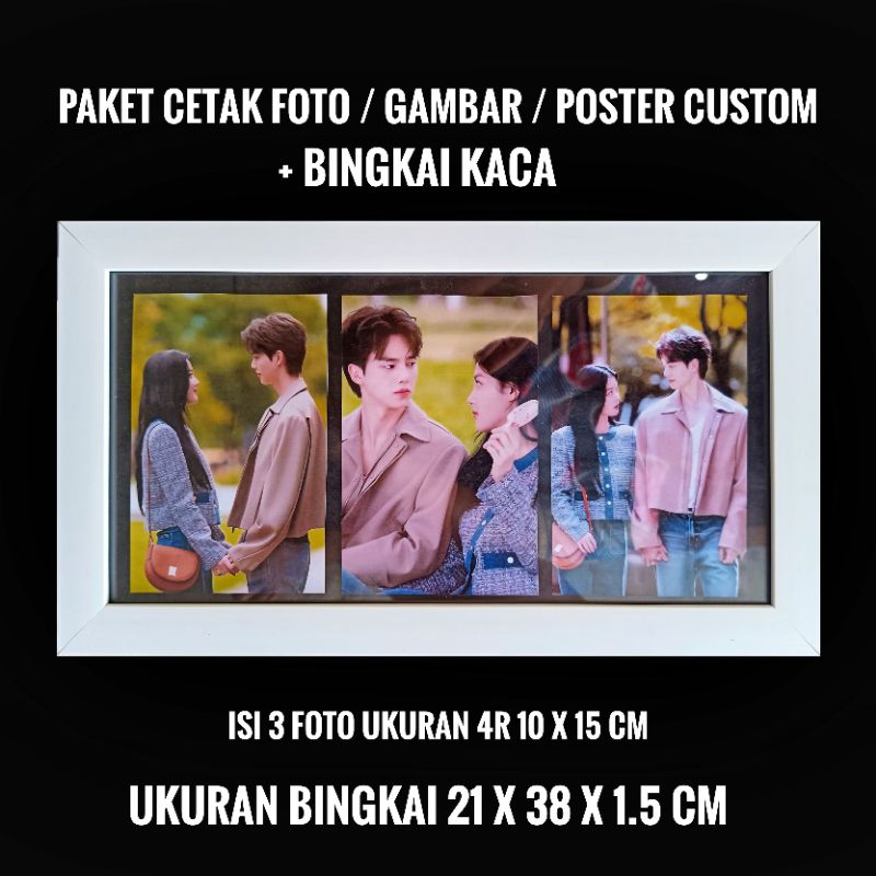 Jual paket cetak foto / gambar / poster custom + Bingkai kaca 4R isi 3 ...