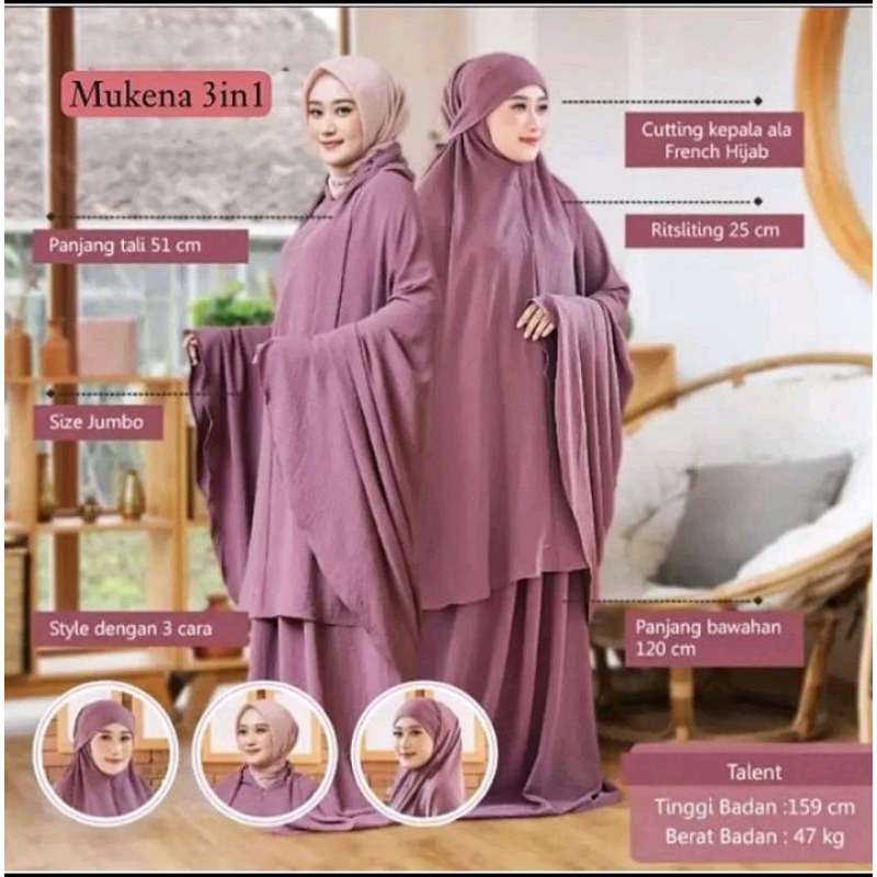 Jual MUKENAH FRENCH STYLE 3IN1 KATUN PREMIUM // MUKENA COTTON MODEL ...