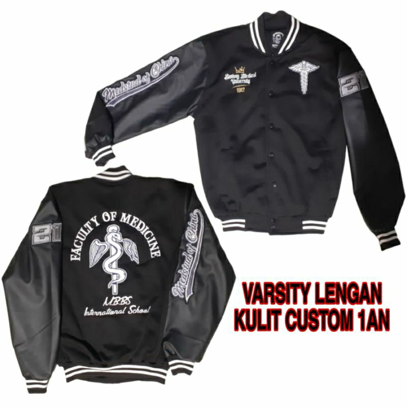 Jual Jaket Varsity lengan Kulit pesanan Custom | Shopee Indonesia