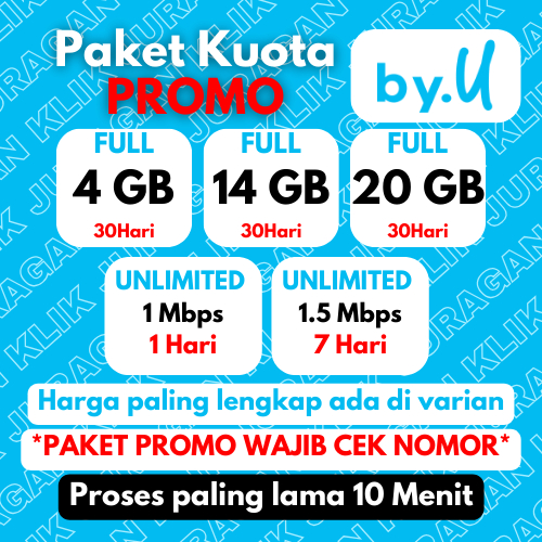 Jual PAKET KUOTA DATA BYU UNLIMITED NASIONAL 4GB 9GB 14GB 20GB 1Mbps ...