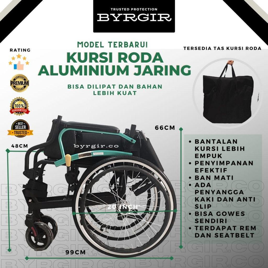 Jual Kursi Roda Lipat Aluminium Travel Green List Ban Mati Semi ...