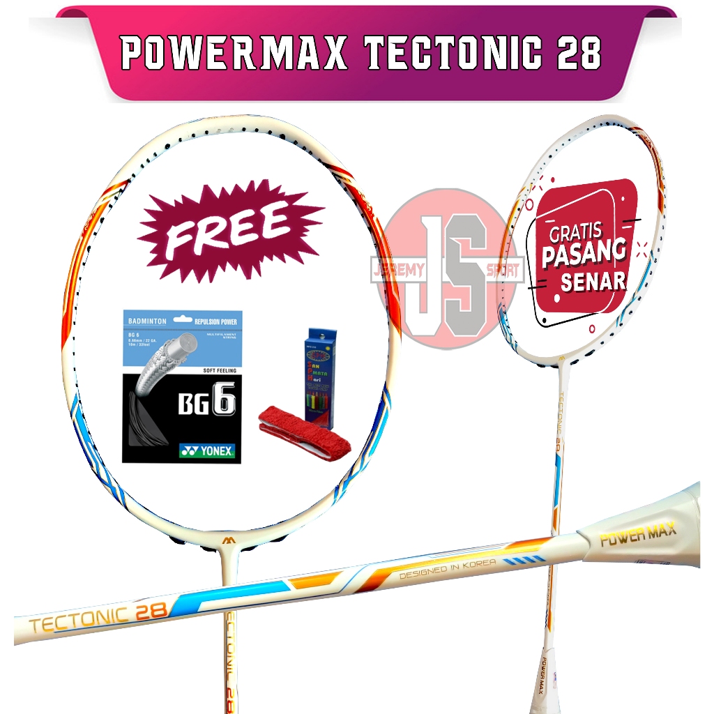 Jual Raket Badminton Power Max Tectonic 28 Original 33 LBS Bonus Senar ...