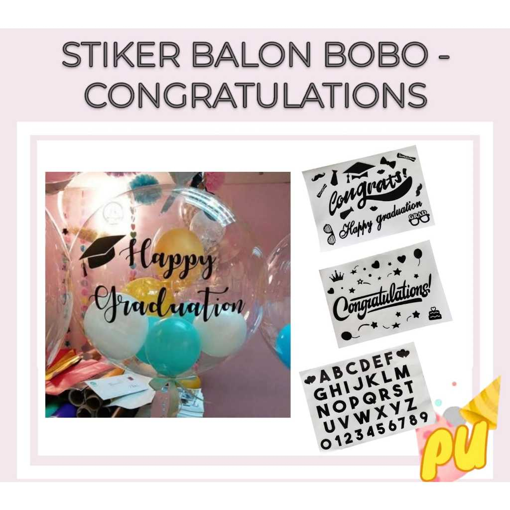 Jual Stiker Balon CONGRATULATIONS HAPPY GRADUATION / Stiker Balon Bobo ...