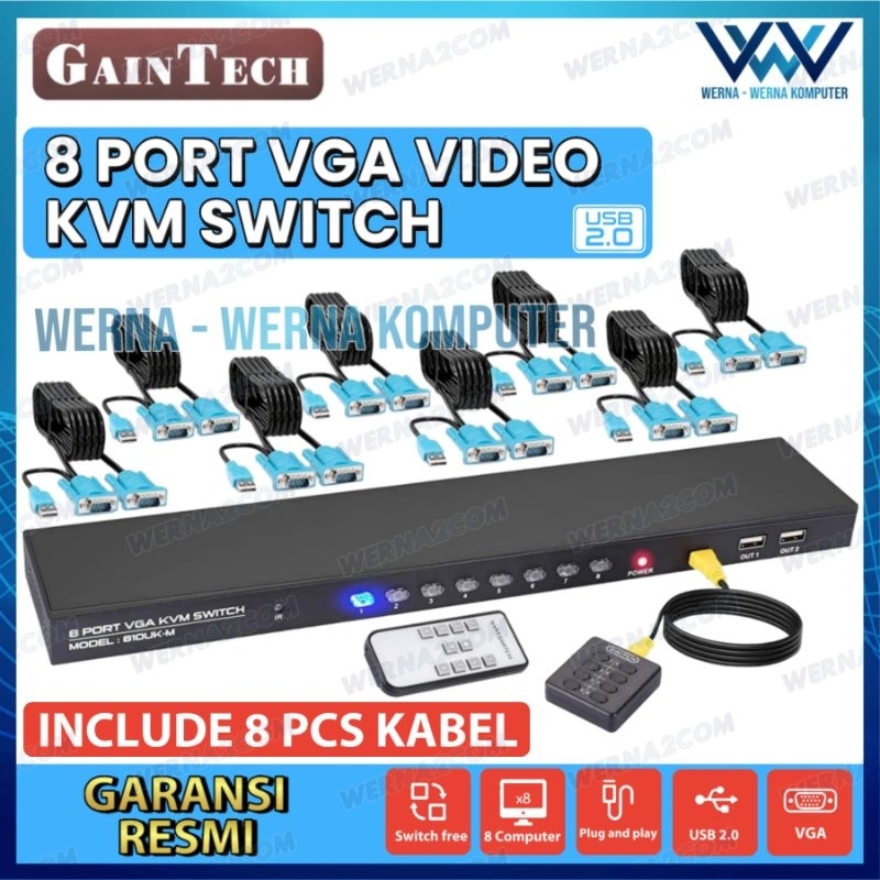 Jual KVM VGA Switch USB 2.0 8 Port + Kabel KVM 8 Pcs GAINTECH 810UK-M ...