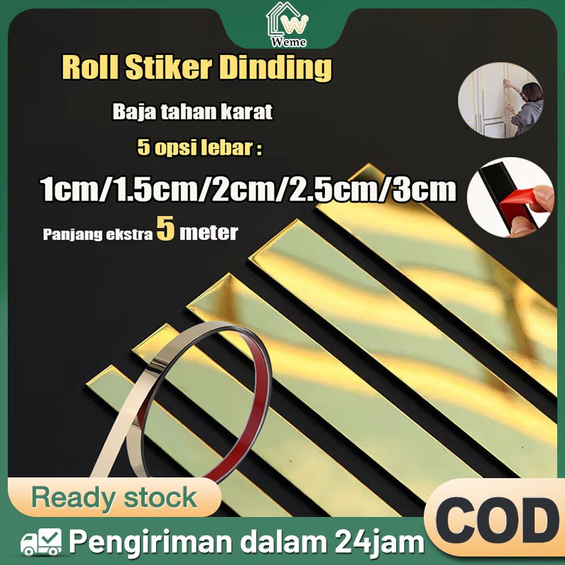 Jual 5M Stiker Dinding Gold /Wall Sticker Stainless /List Plat Strip ...