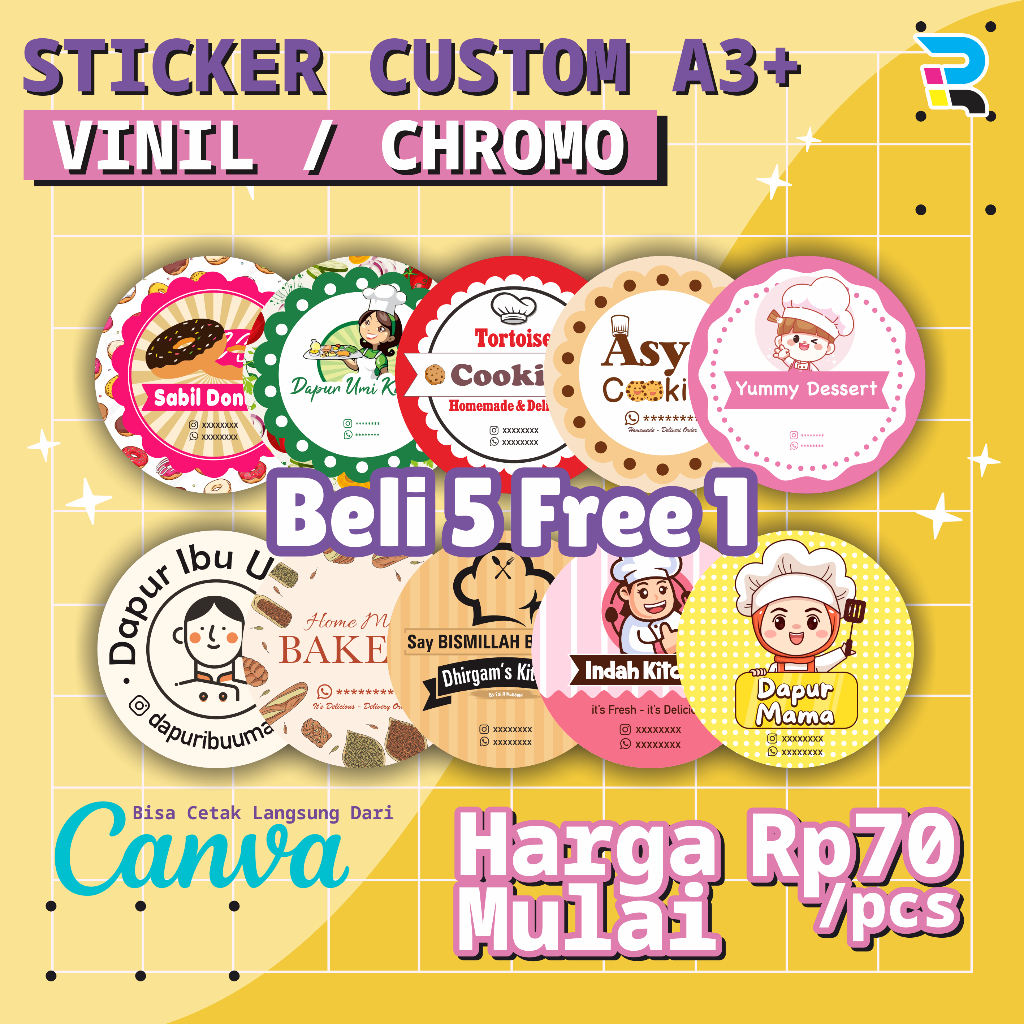 Jual Cetak Stiker Label Kemasan Makanan Logo Custom Sudah Cutting Vinyl ...