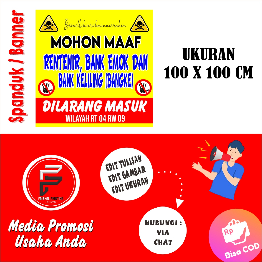 Jual Spanduk Renternir, Bank Emok, Bank Keliling, Kosipa Dilarang masuk ...