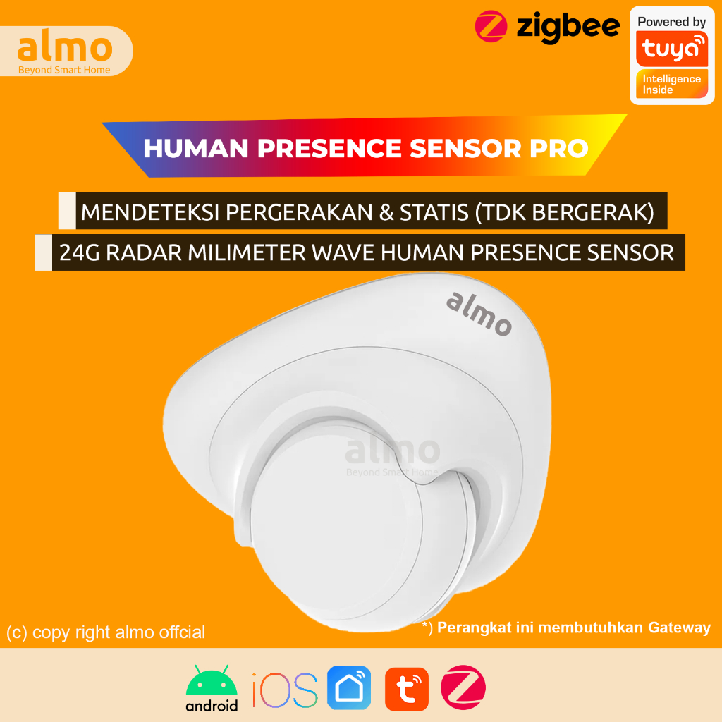 Jual ALMO ZigBee Tuya Human Presence Sensor PRO 24G MmWave Radar Motion ...