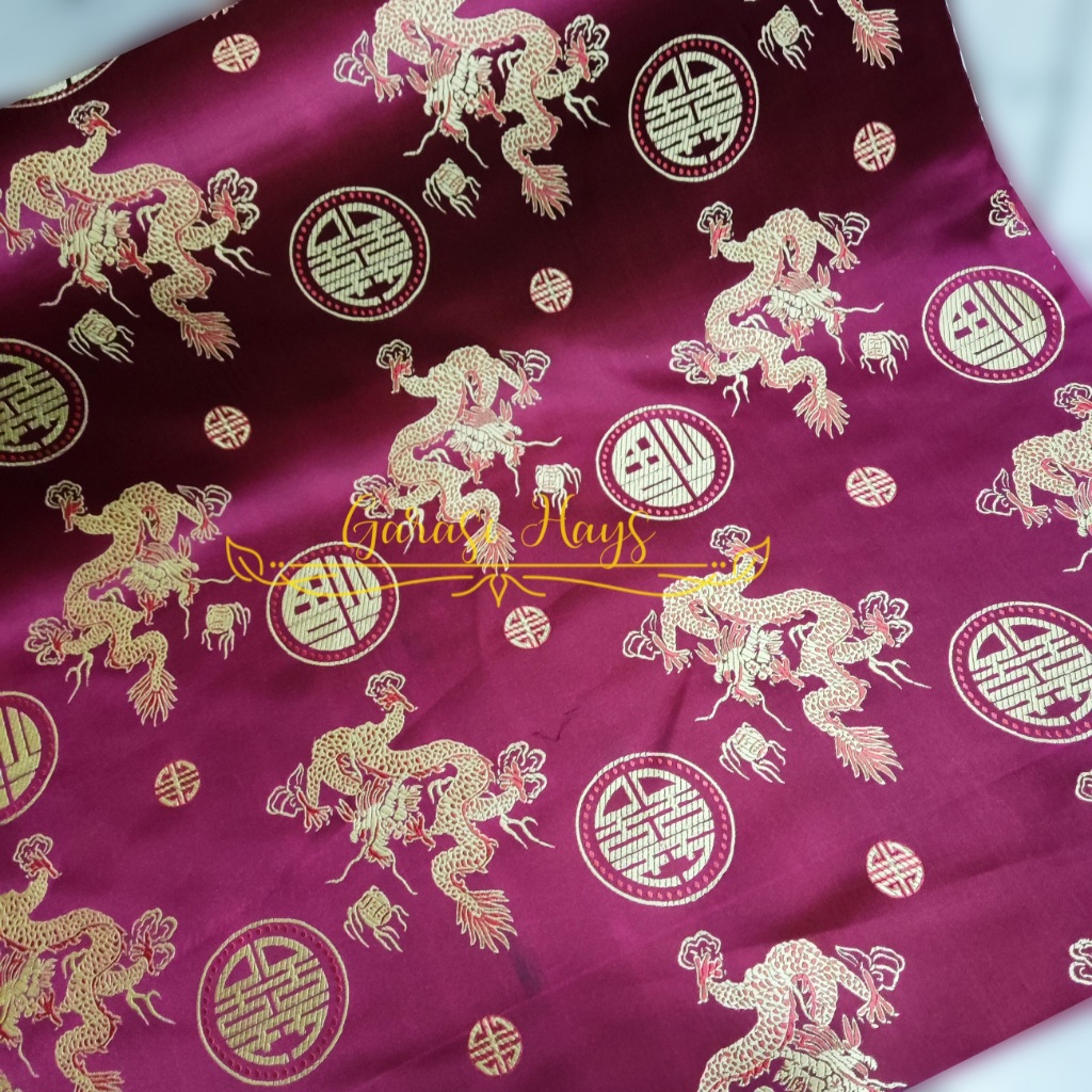 Jual NEW Kain Cheongsam Jibao China Shanghai Liong Big Coin Merah Maron ...