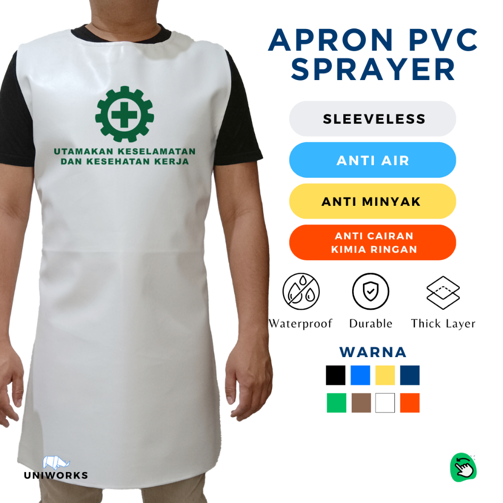 Jual UNIWORKS Celemek Anti Air dan Minyak Apron Waterproof APD Semprot Bahan PVC Model Tanpa ...